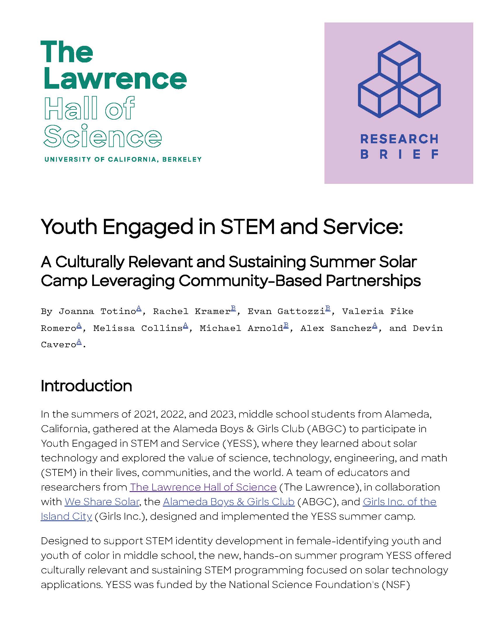 Youth Engaged in STEM and Service (YESS) Research Brief - Informing Change